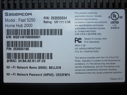 How to find my Wi-Fi network name and password on the Home Hub 2000 modem