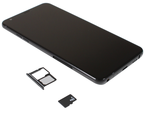 How to insert a SIM card and memory card into my LG Q Stylo+