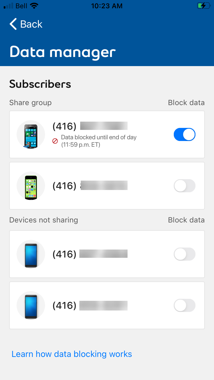 MyBell app: How to manage mobility subscriber data access